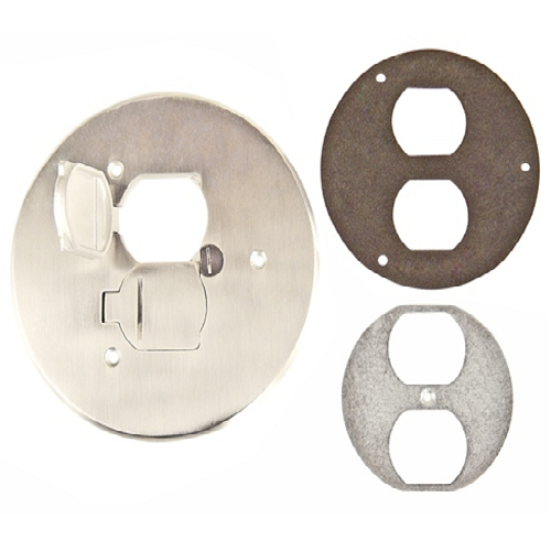 4-1/2" Round Floor Box Hinged Duplex Device Cover Stainless Steel FBCV