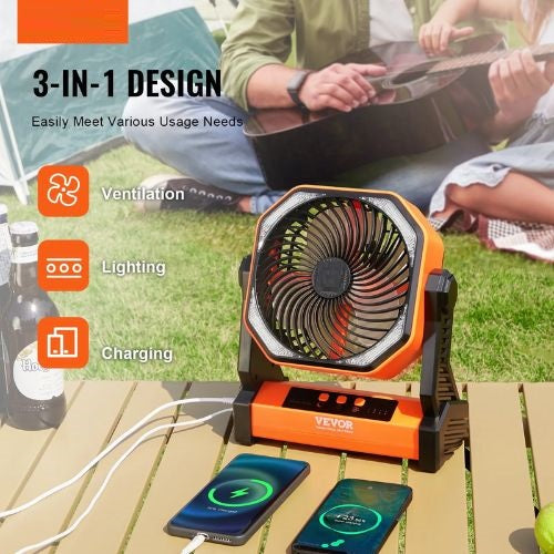 8 Inch Table-type Portable Rechargeable Fan with LED Lantern 4-Speed ...