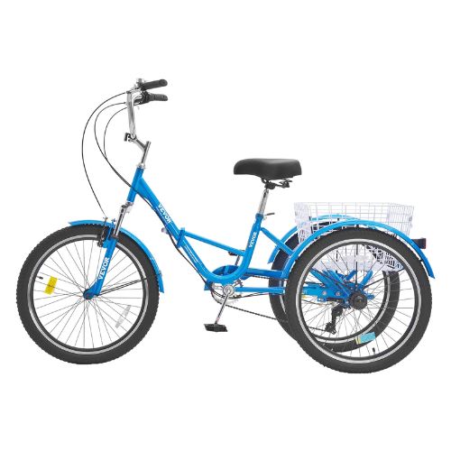 24" Folding Adult Tricycle, 7-Speed 3-Wheel Cruiser Bike with Basket for Women Men Seniors