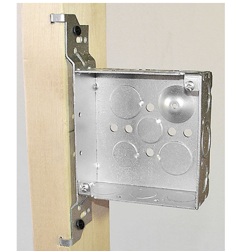 4 Inch Square Junction Box 2-1/8 Inch Deep With Wood Spike Vertical Br