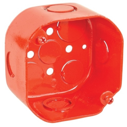 4 Inch Octagon Box 2-1/8 Inch Deep 1/2 And 3/4 Knockouts Red 54171-RED