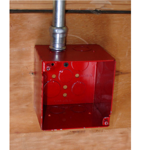 4 Inch Square Junction Box 4 Inch Deep Side Knockouts Red 52191-RED (p