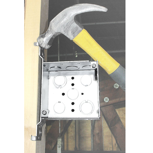 4 Inch Square Junction Box 2-1/8 Inch Deep With Wood Spike Vertical Br