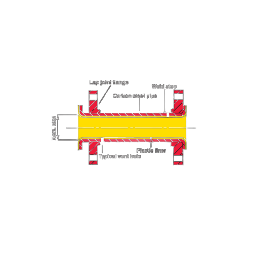 2" X15'-W Pipe Spool Ptfe Lined 150 Psi Ductile Iron Rotating Flanges