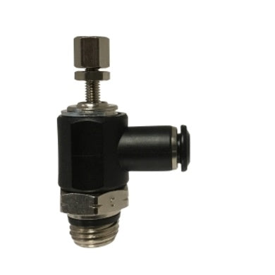 1/4" x 1/8" Push-In X Meter Out Right Angle Flow Control 20785C